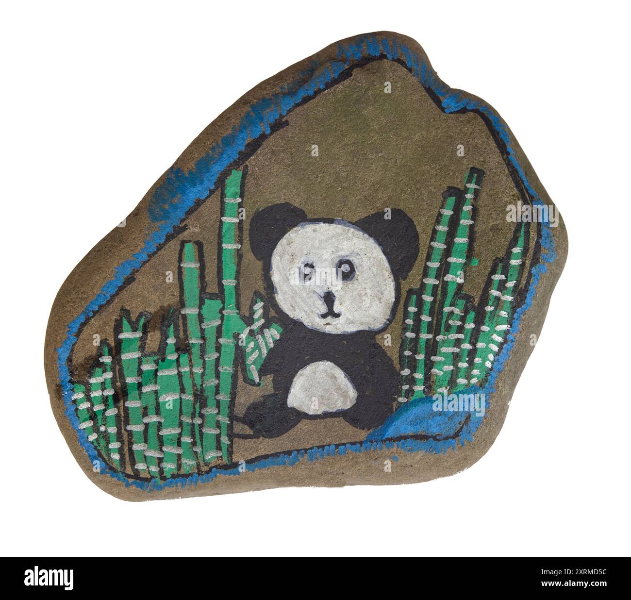 Hand painted rock with bamboo and panda bear Stock Photo - Alamy