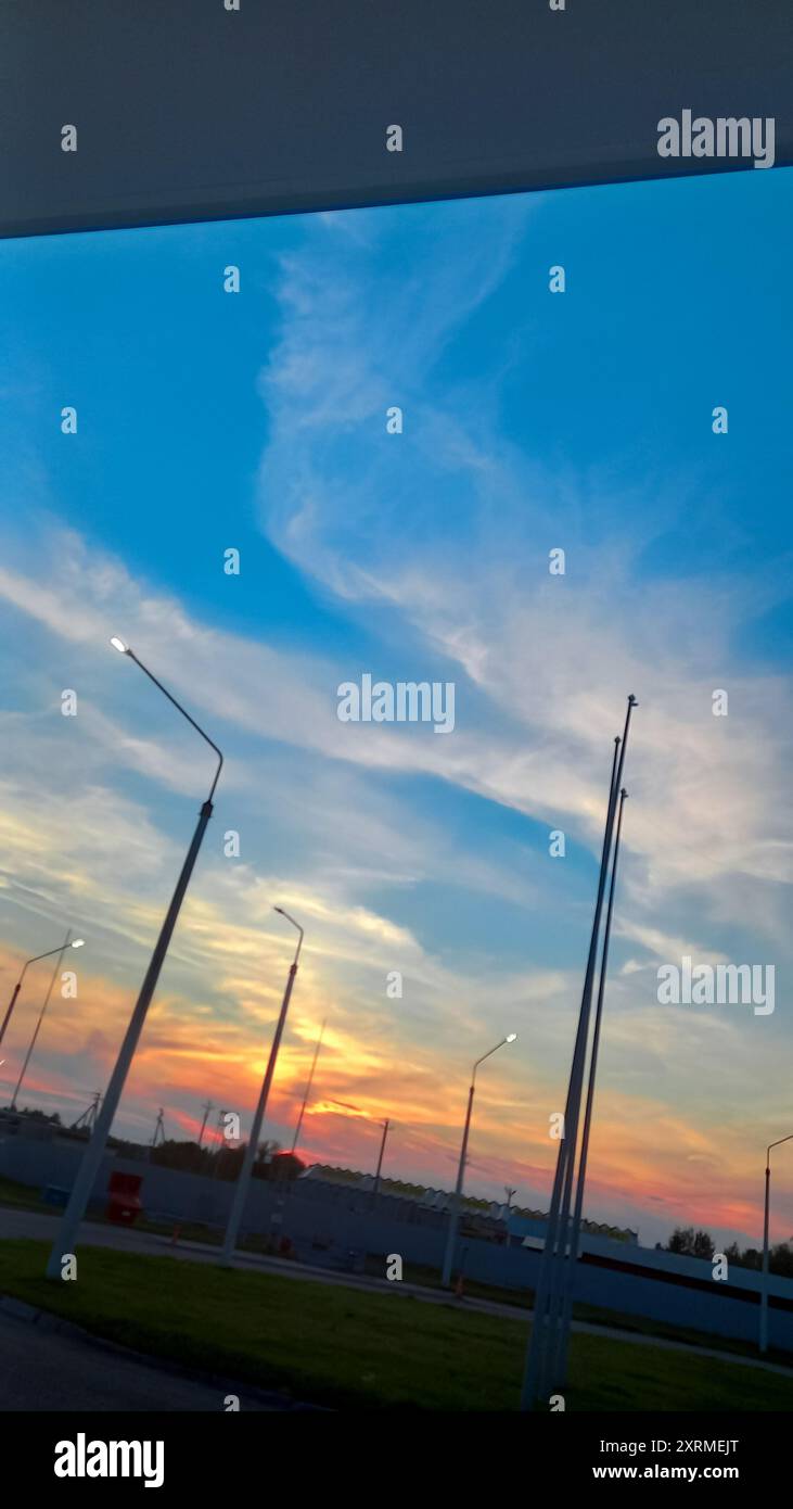 Scenic sunset outside car window. Clouds resembling angel wings Stock ...