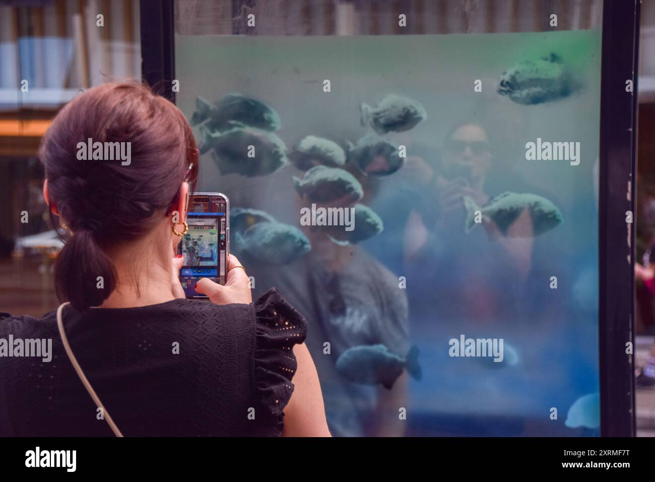 London, UK. 11th August 2024. A woman takes photos of the new Banksy ...