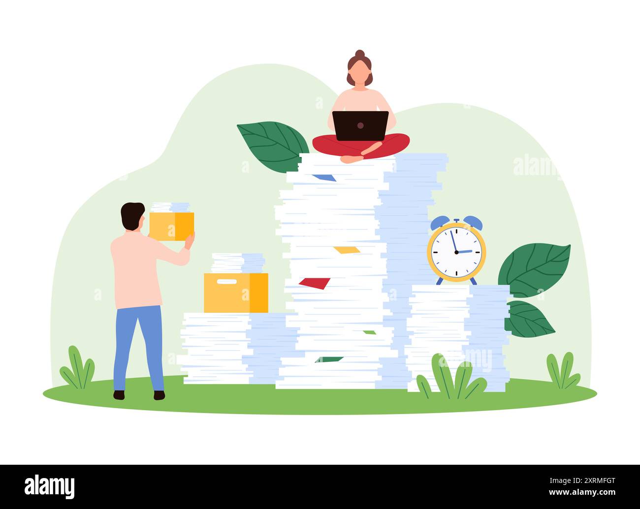 Unorganized office paperwork, many paper documents and archives storage, bureaucracy. Tiny busy ...