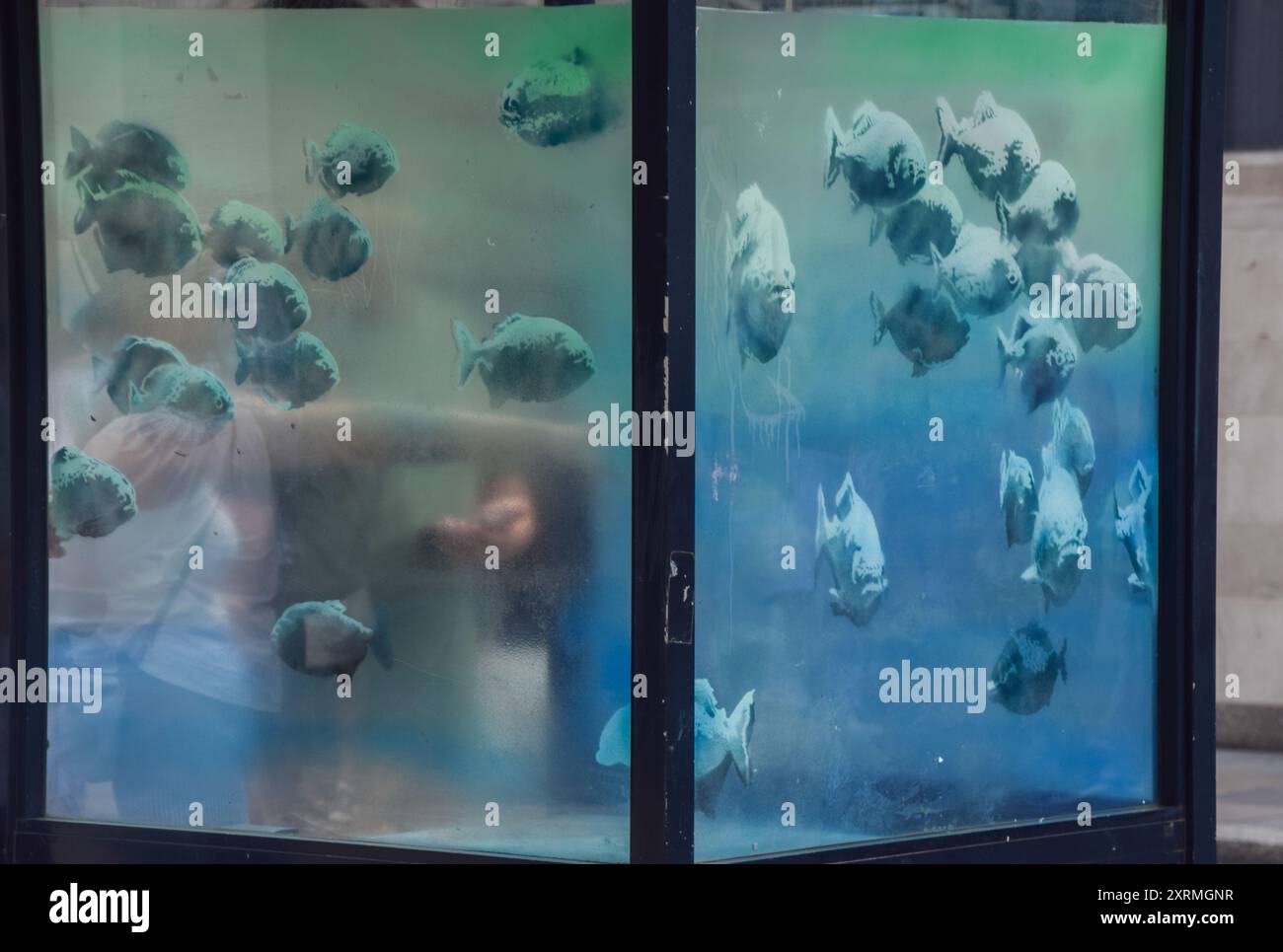 London, UK. 11th August 2024. A detail of the new Banksy artwork on a ...