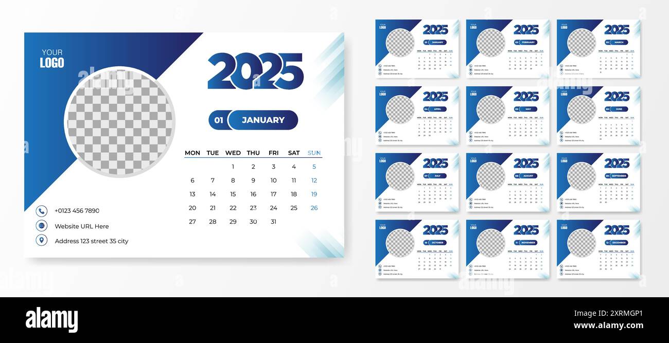 Calendar 2025 design template. Desk calendar grid in a minimalist style ...