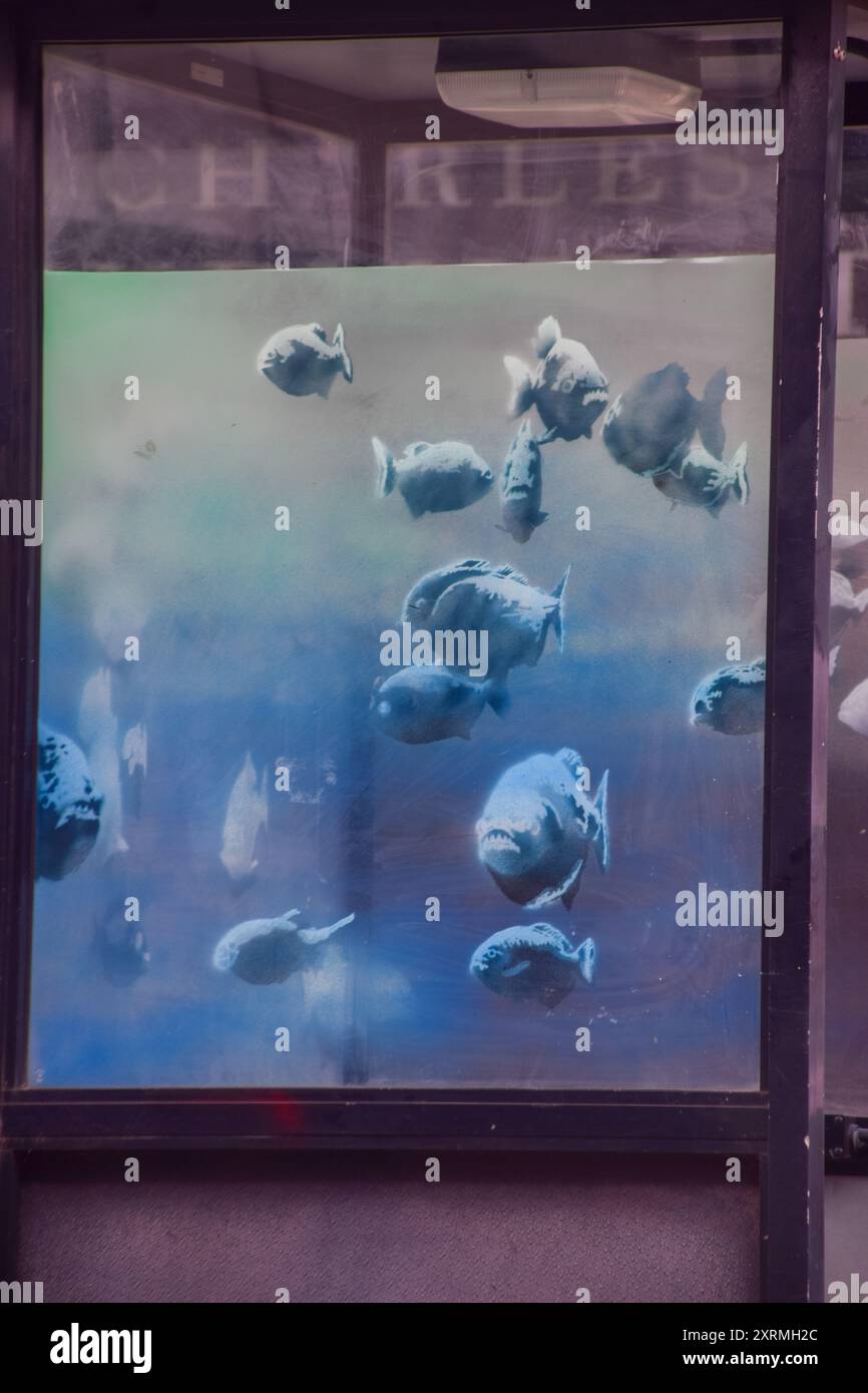 London, UK. 11th August 2024. A detail of the new Banksy artwork on a ...