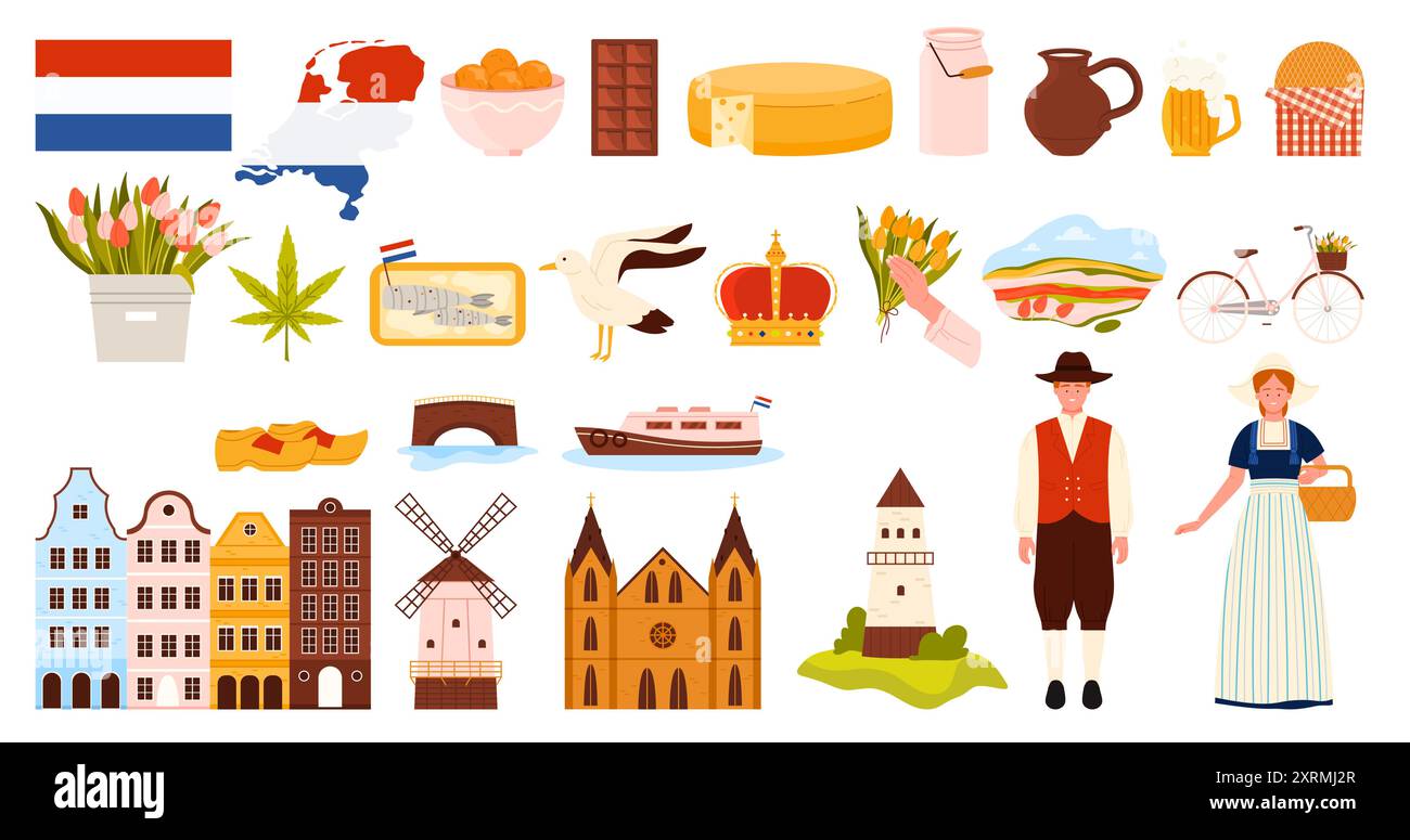 Travel to Netherlands set, famous architecture landmark and national ...