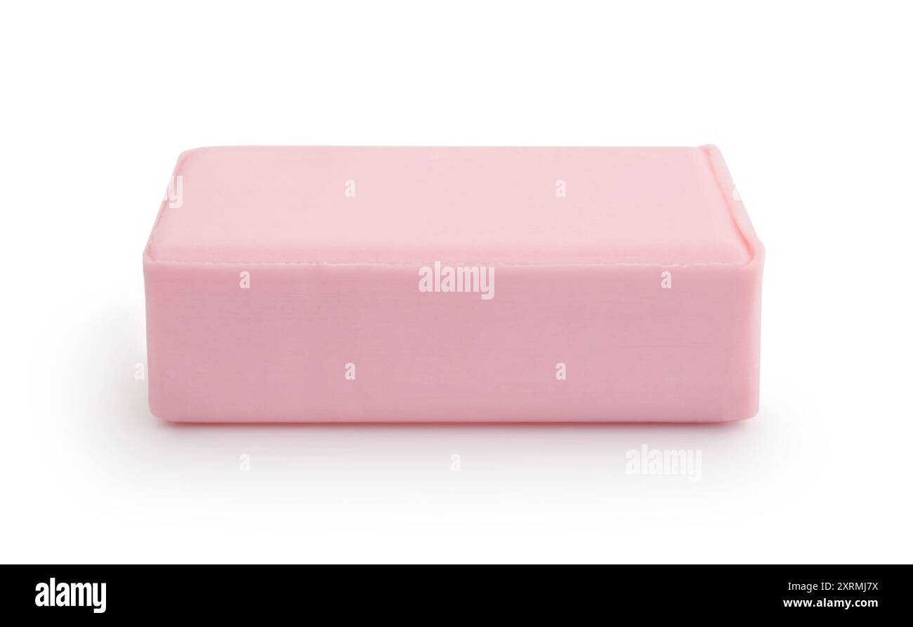 New bar of classic pink soap isolated on white Stock Photo - Alamy