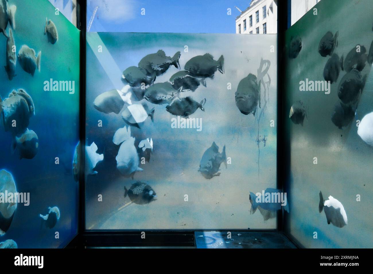 Banksy piranahs police box hi-res stock photography and images - Alamy
