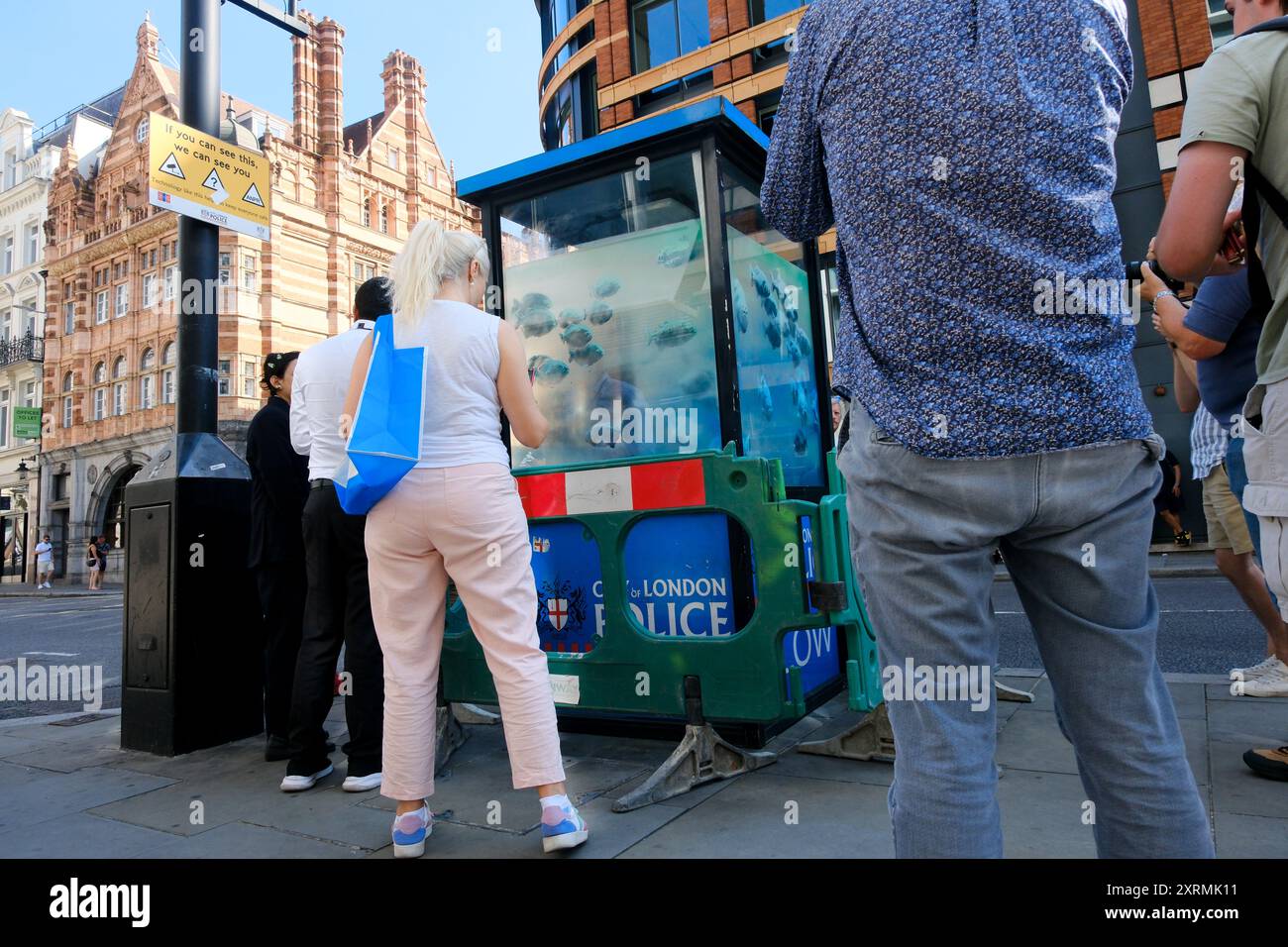 City of London, UK. 11th Aug 2024. 'Banksy' Piranha fish appear in City ...