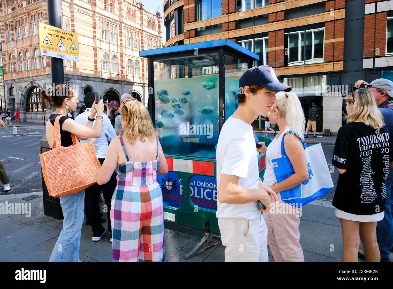 City of London, UK. 11th Aug 2024. 'Banksy' Piranha fish appear in City ...