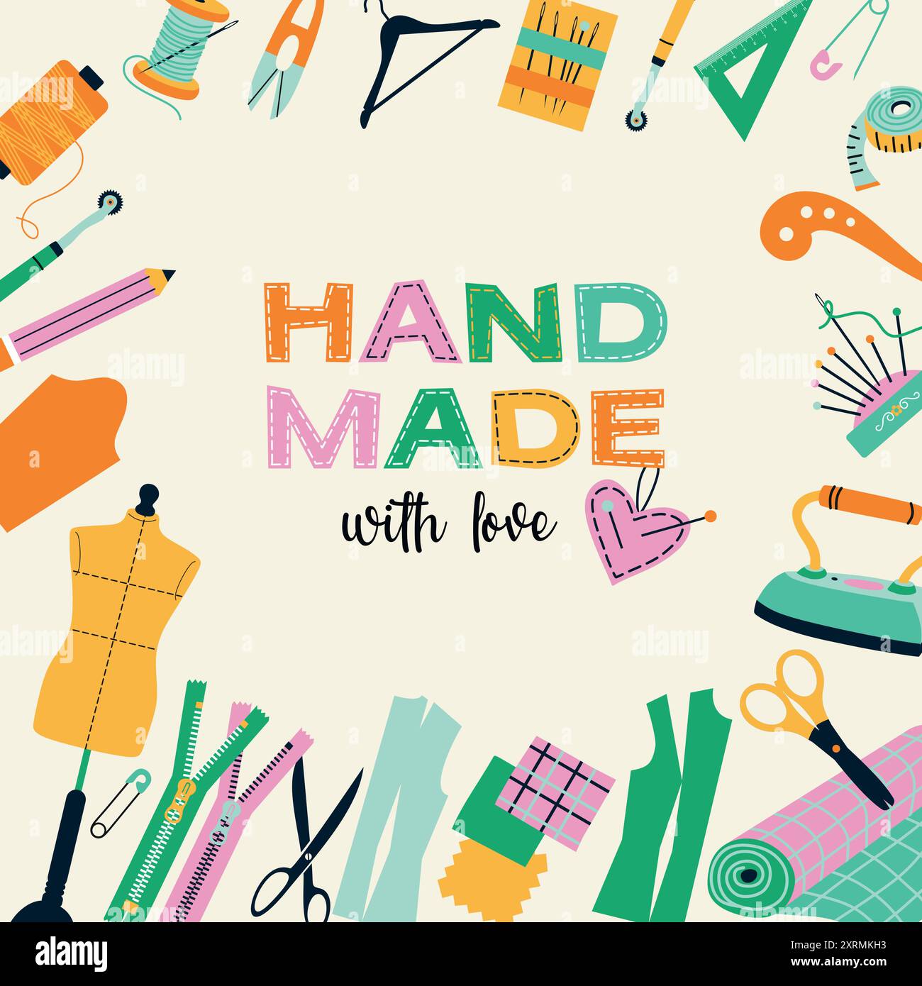 Illustration of sewing tools icons tailor hand made workshop Stock ...