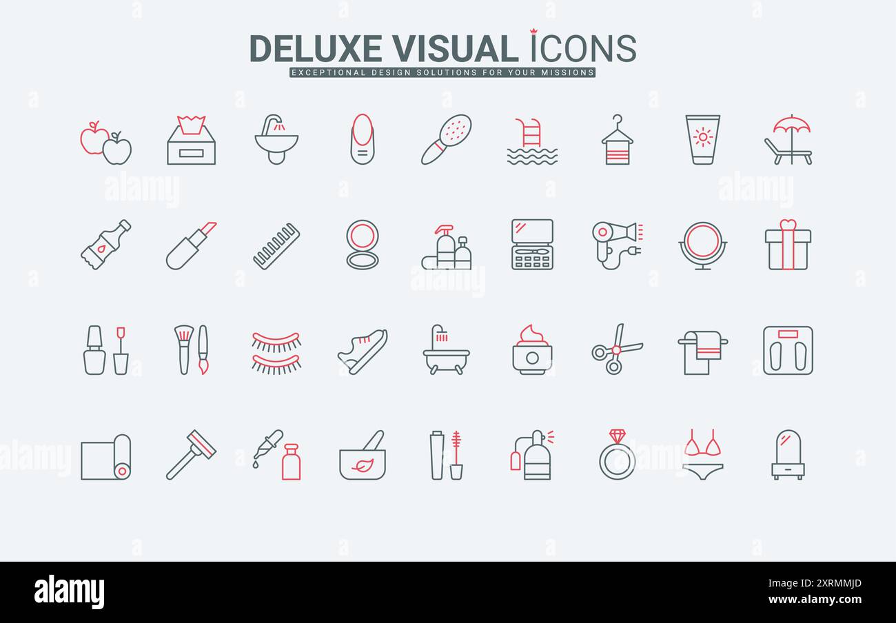 Beauty line icons set. Cosmetic products for body or hair care and ...