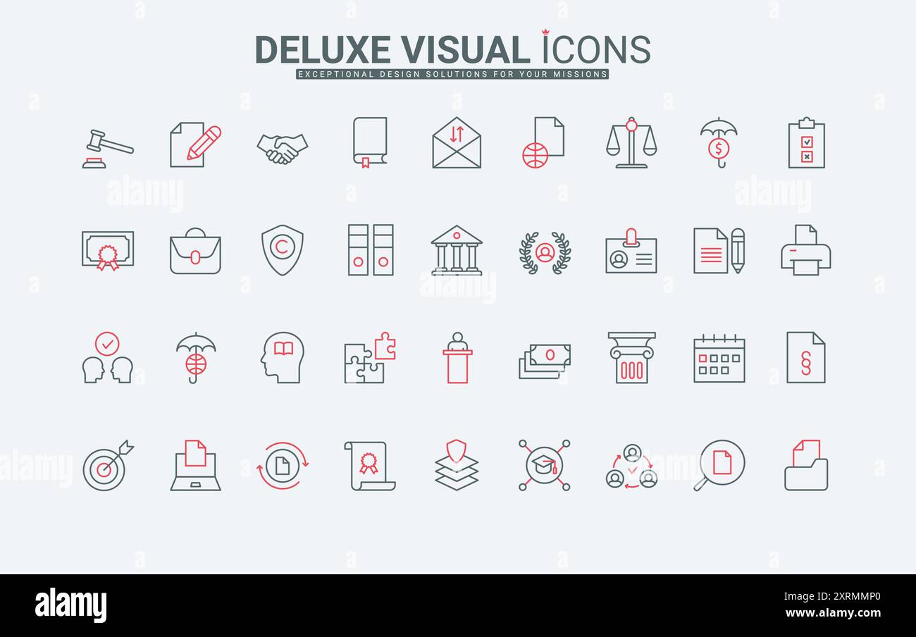 Legal documents, law and lawyers line icons set. Court building and ...