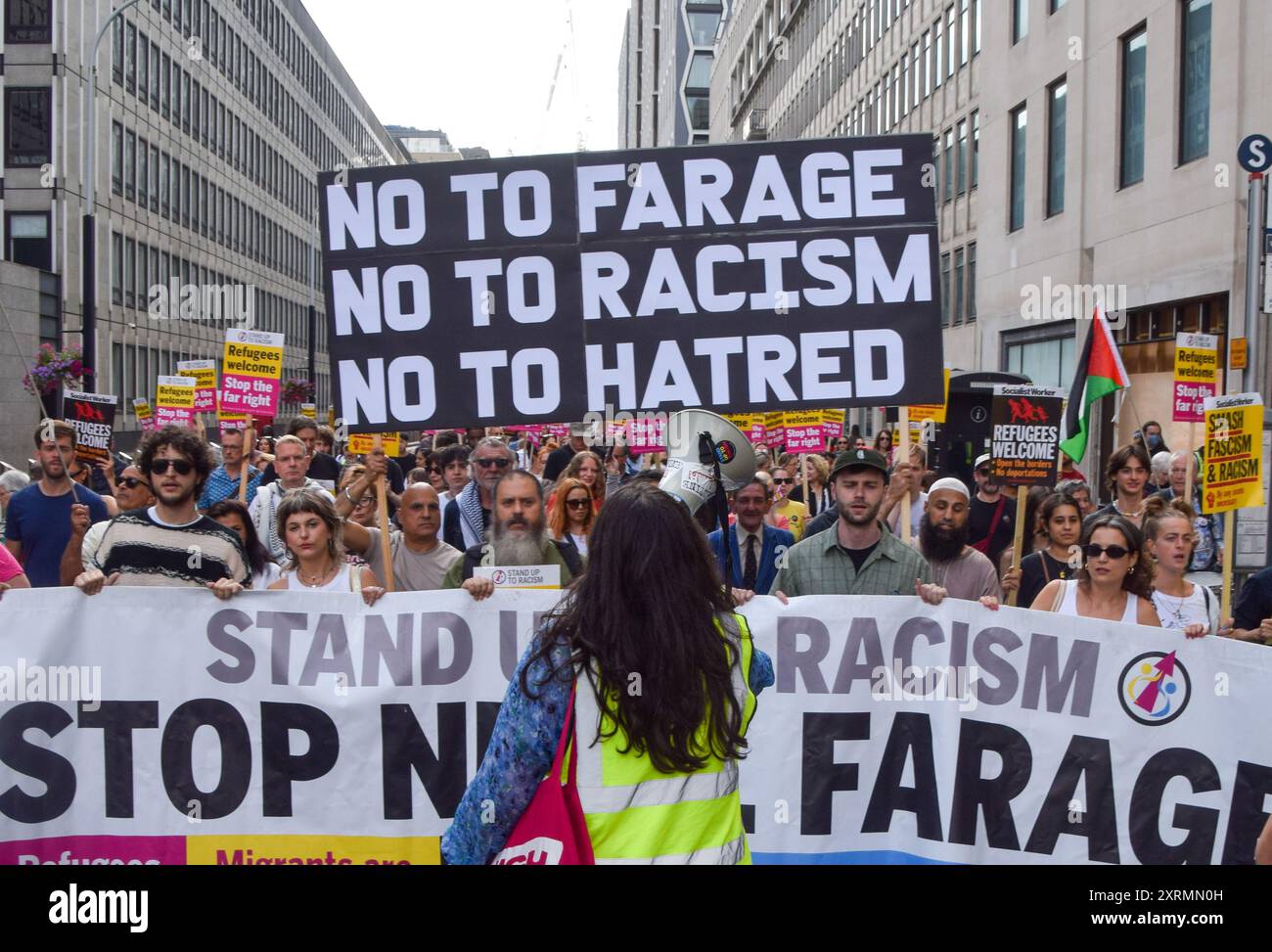 London, UK. 10th August 2024. Protesters march in Westminster against ...