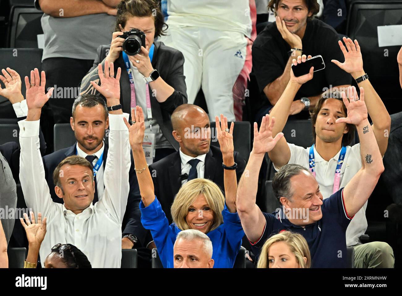 Paris, France. 11th Aug, 2024. (L to R) French President, Emmanuel ...