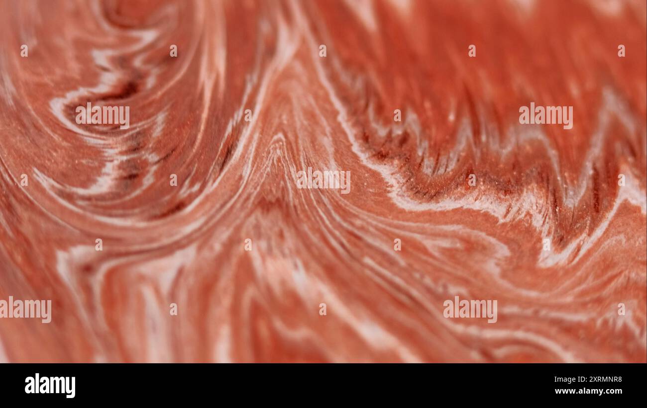 Marble fluid. Paint spill. Defocused red white color shimmering texture ...