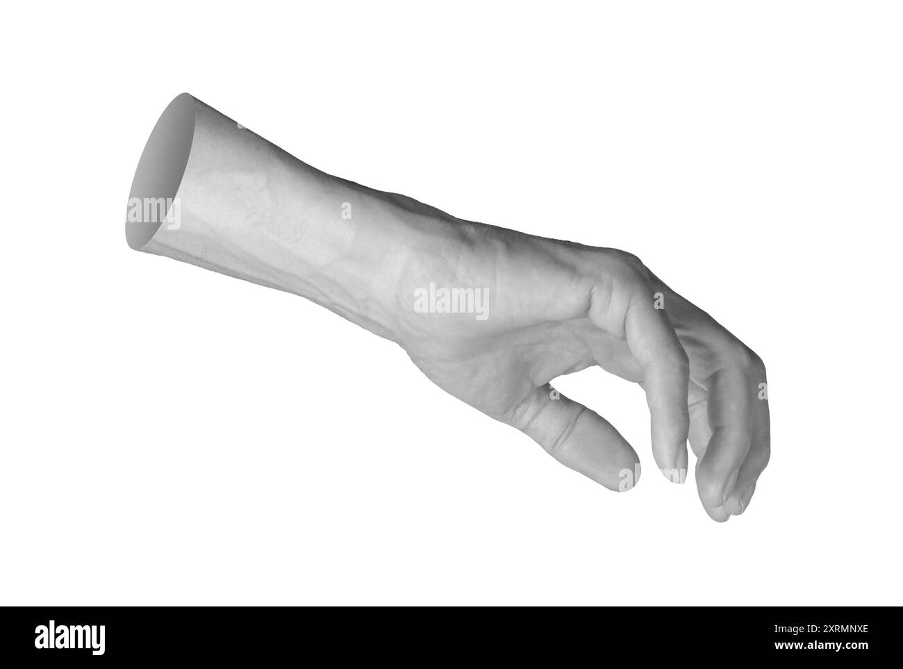 hand reaching stretching to touch something isolated on white ...