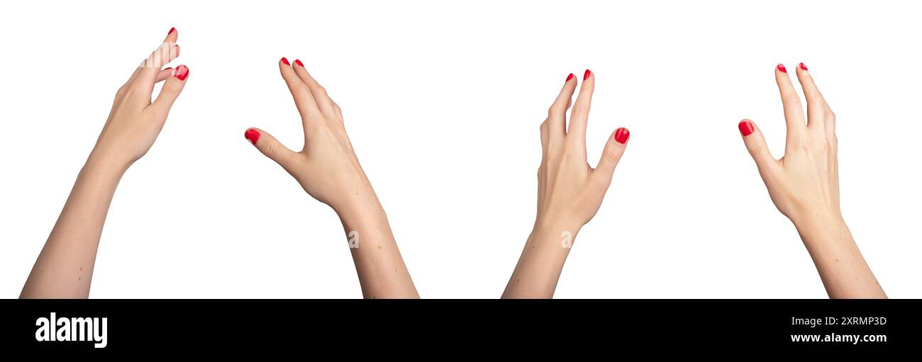 both two hands catching, holding and touching, pov, isolated on white ...