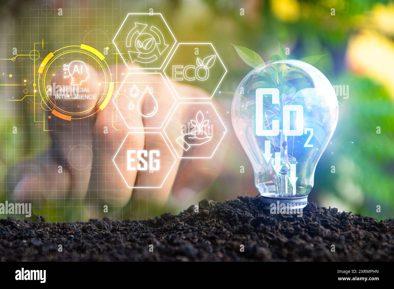 Ideas for using AI systems to help control pollution in a green world, ESG, Co2, ECO Stock Photo ...