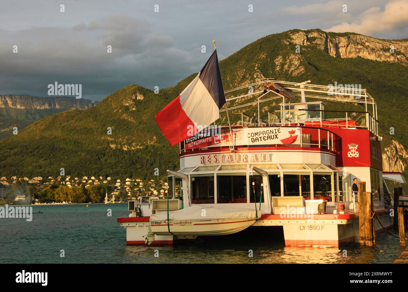 Annecy Lake, France - August 24, 2015: Cruise restaurant ship with ...