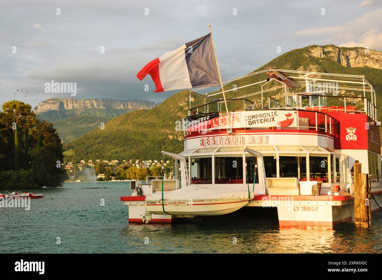 Annecy Lake, France - August 24, 2015: Cruise restaurant ship with ...