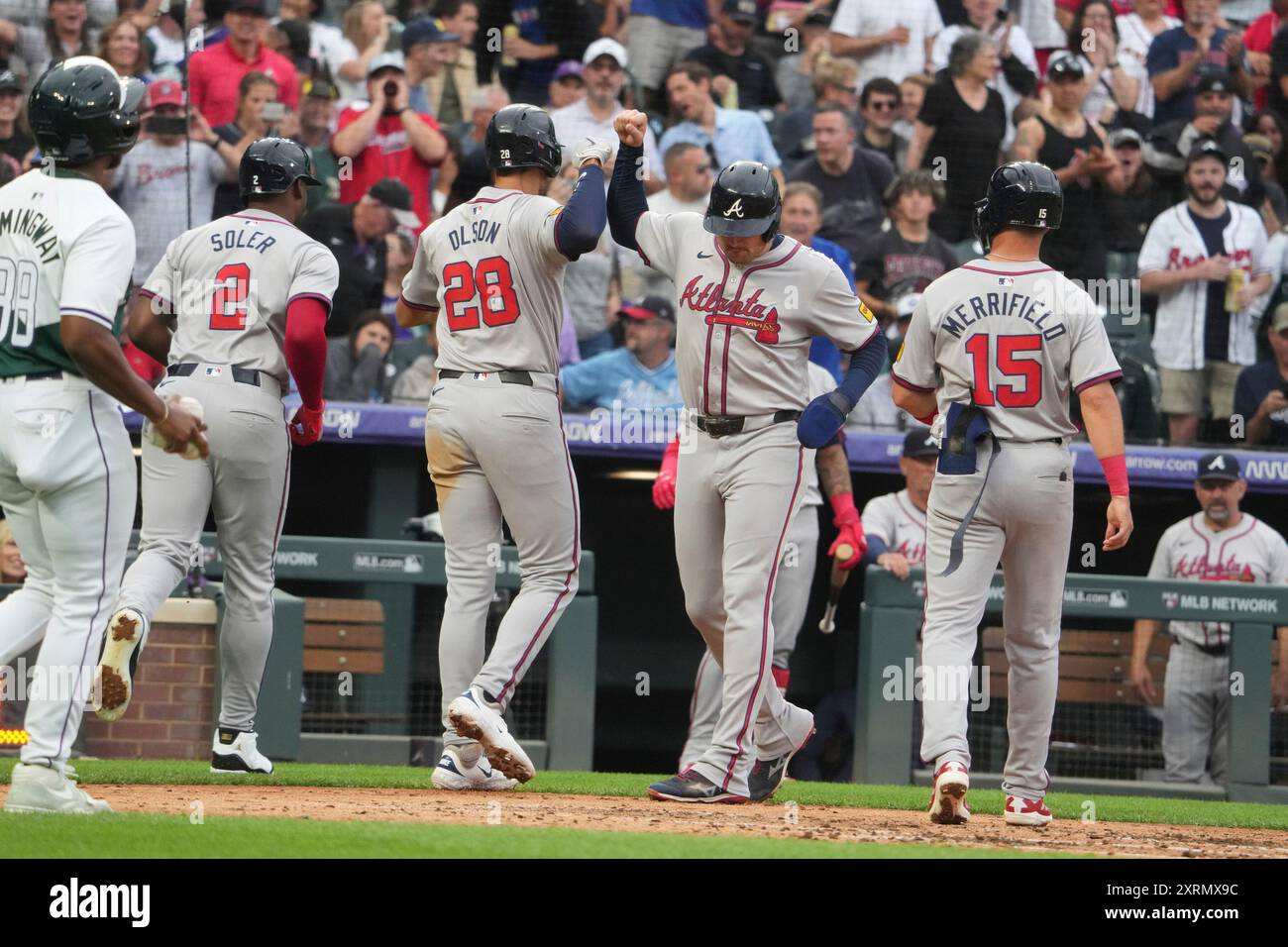 August 10 2024: Atlanta first baseman Matt Olson (28i) hits a homer ...