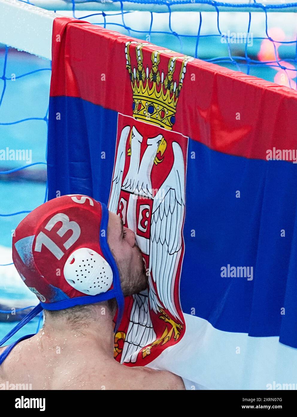 Paris, France. 11th Aug, 2024. Vladimir Misovic of Serbia kisses the ...
