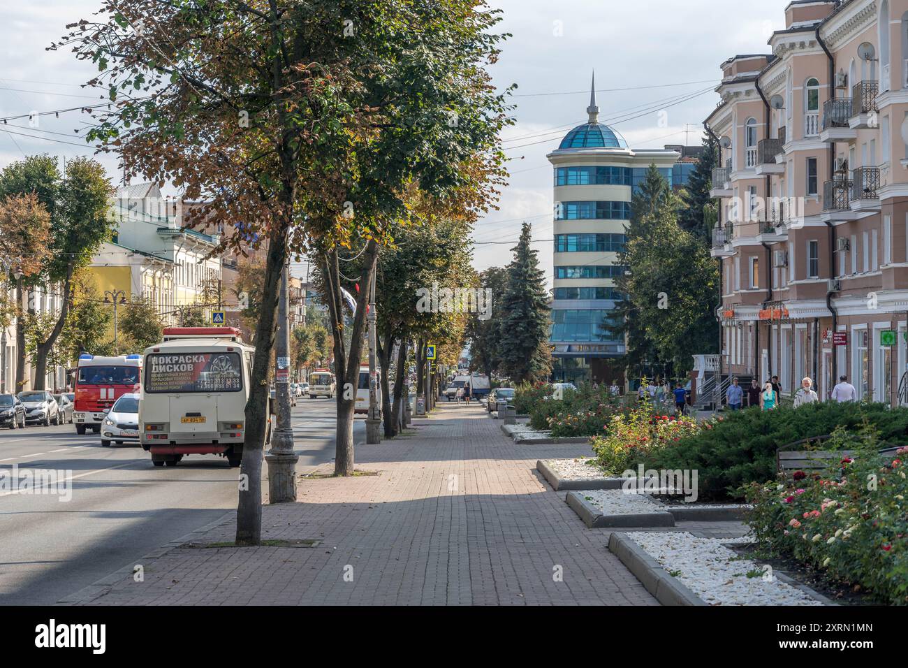 The old Russian buildings on the street of Kursk, Russia, a large city ...