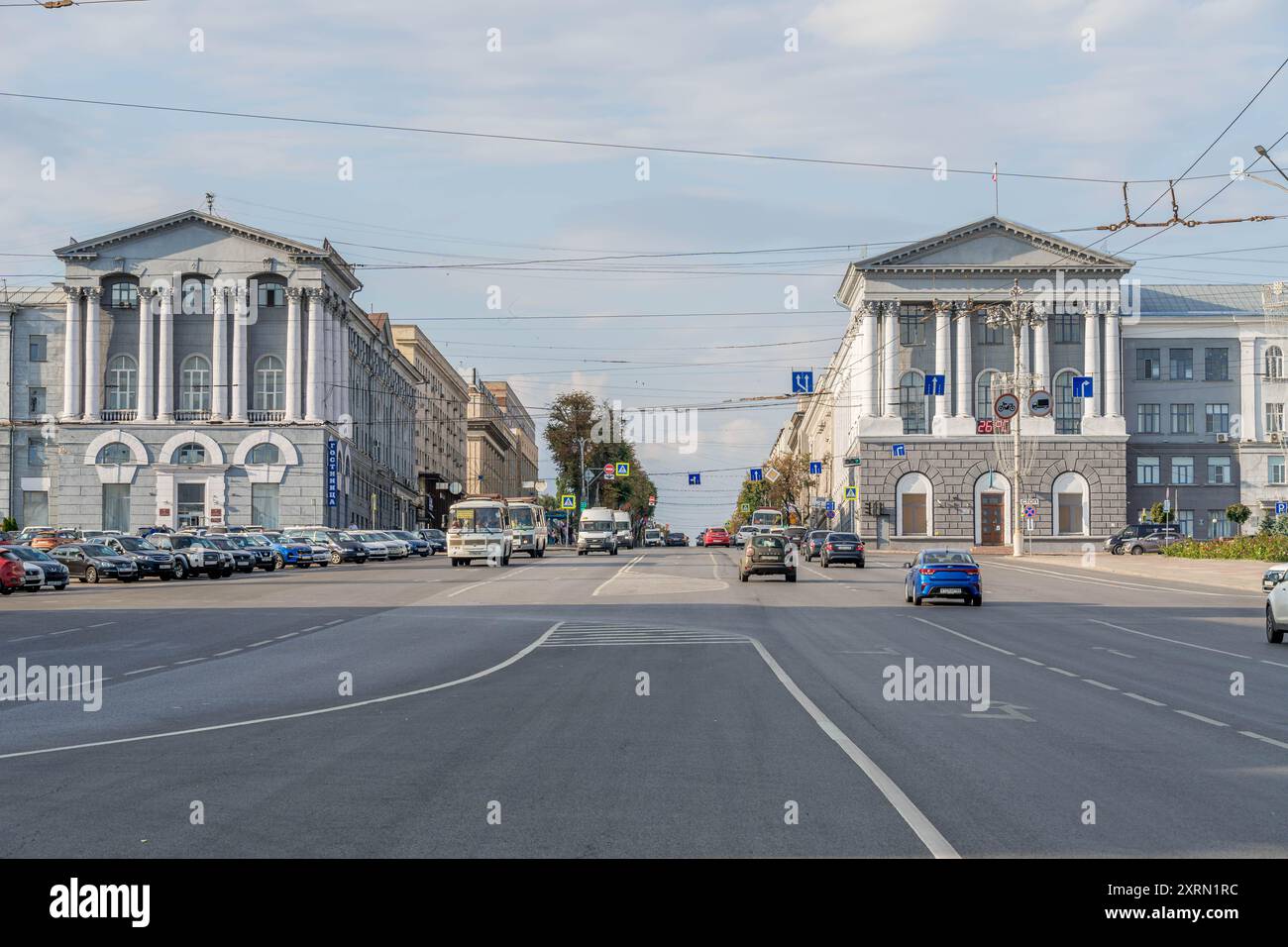 The traffic and the historic Soviet buildings on the streets of Kursk ...