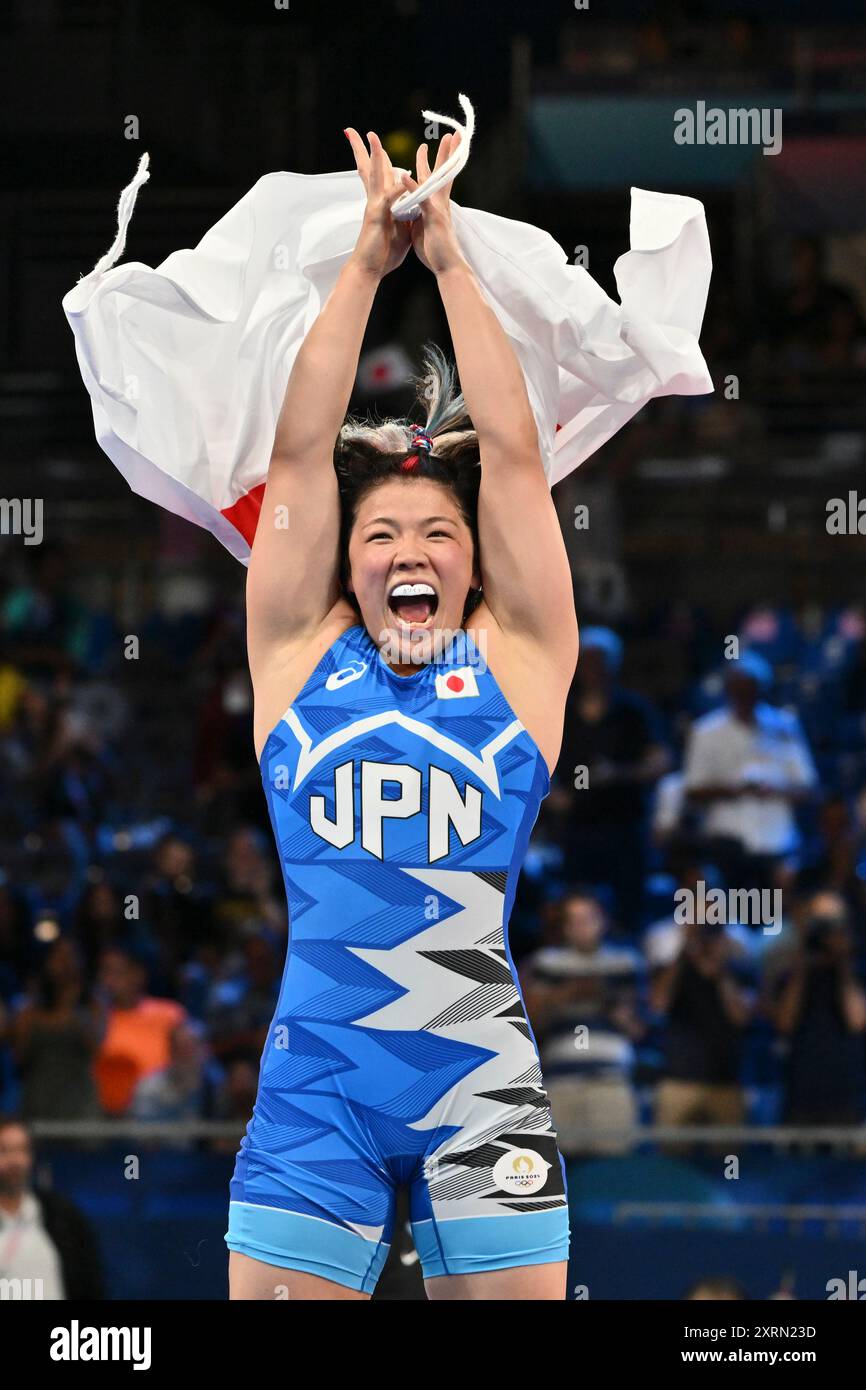 CAGAMI Yuka (JPN) Japan celebrates the Gold Medal with the Japan Flag ...
