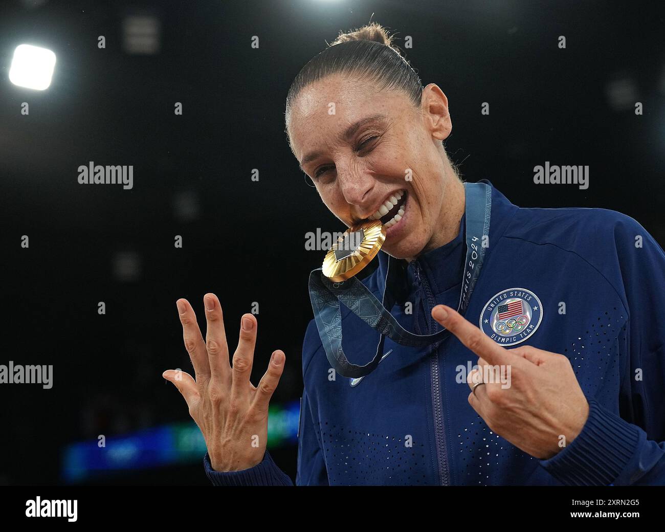 Paris, France. 11th Aug, 2024. Diana Taurasi of Gold medalists team the ...
