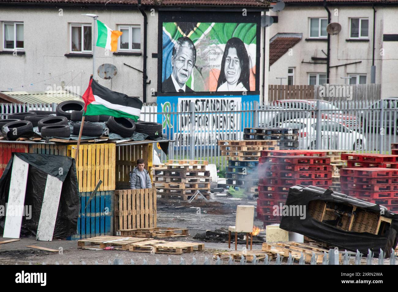 Preparations underway for bonfire on Derry's Bogside on 15 August, the ...
