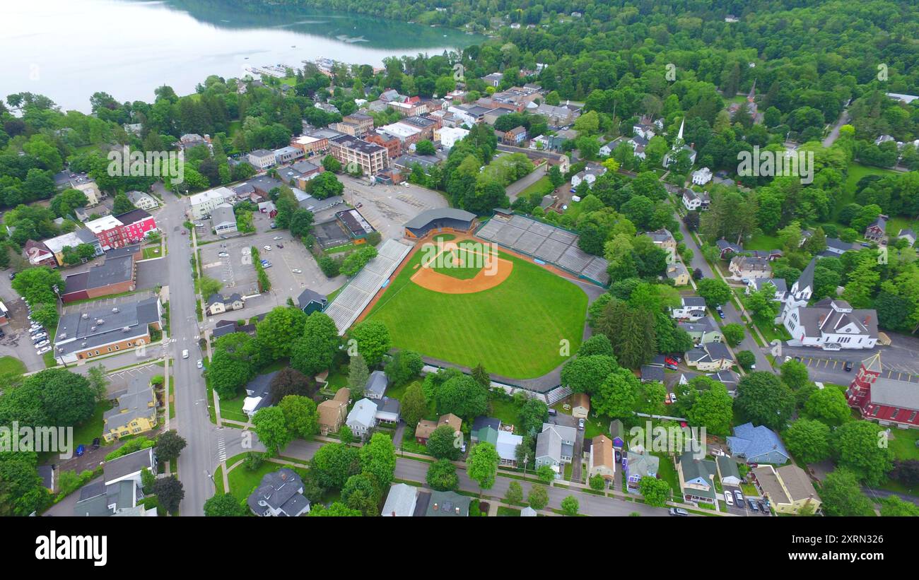 Aerial Drone photo in Cooperstown, New York of Doubleday Field at the ...