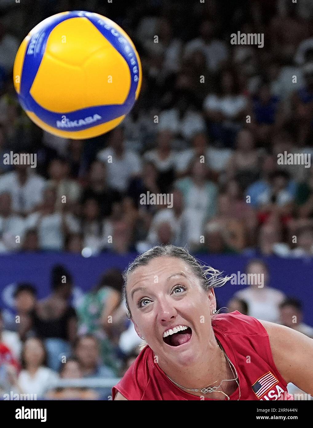 Paris, France. 11th Aug, 2024. Jordan Larson of the United States eyes ...