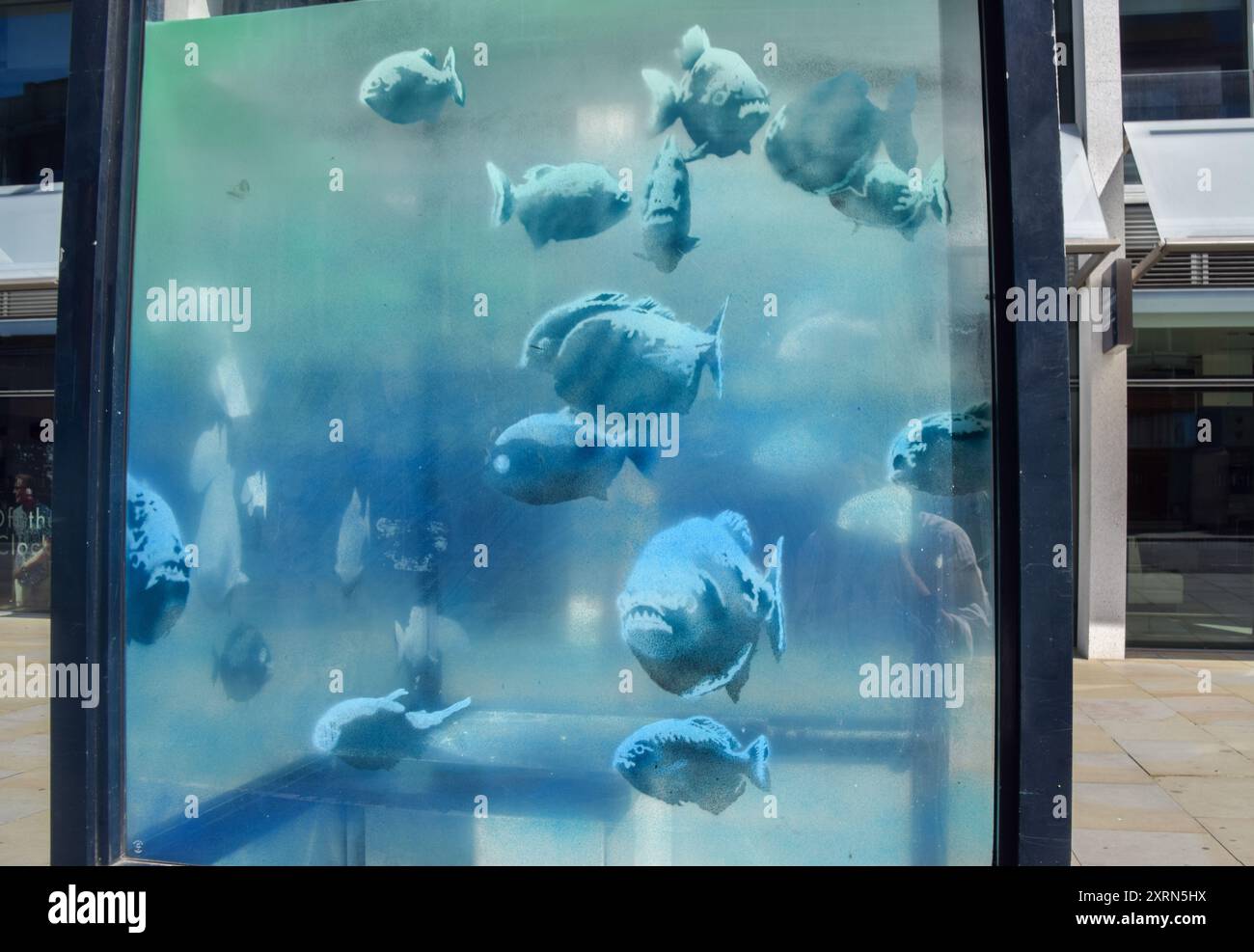 Detail of a new Banksy artwork which has appeared on a police sentry ...