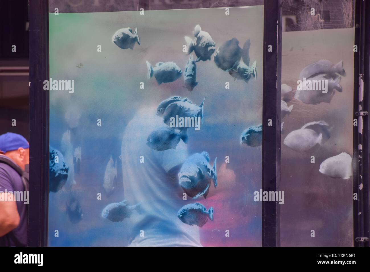 Detail of a new Banksy artwork which has appeared on a police sentry ...