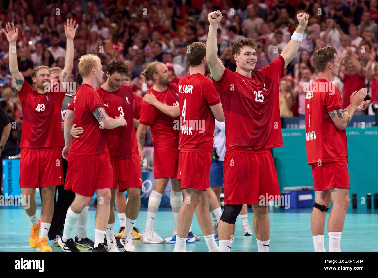 Lille, France. 11th Aug, 2024. Team Denmark celebrate after the men's ...