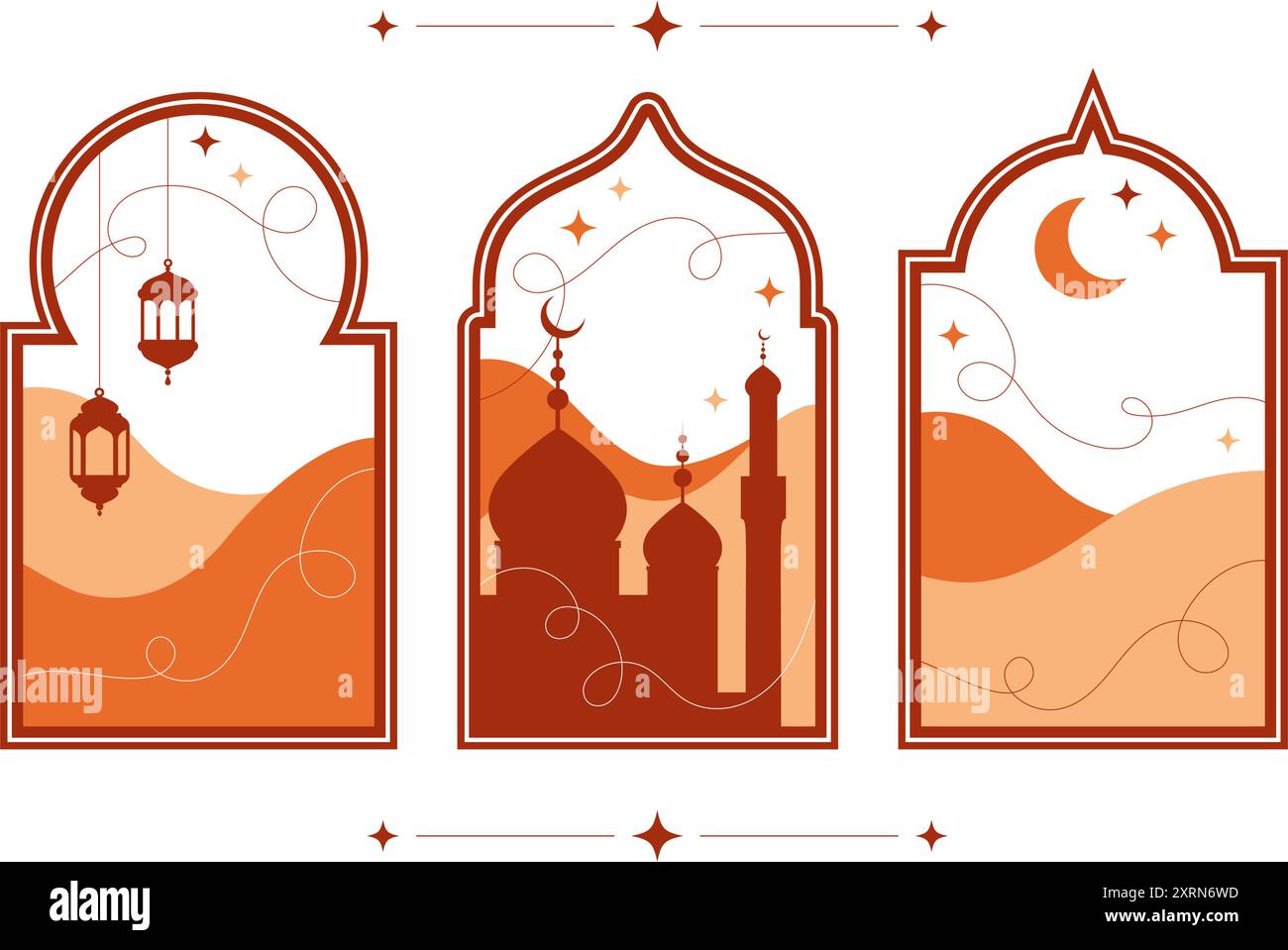 Ramadan Islamic border shapes with minimal Arabian landscape, mosque ...