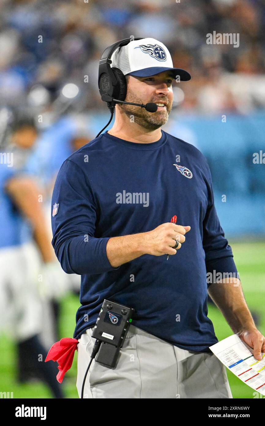 Tennessee Titans coach Brian Callahan during an NFL football preseason ...