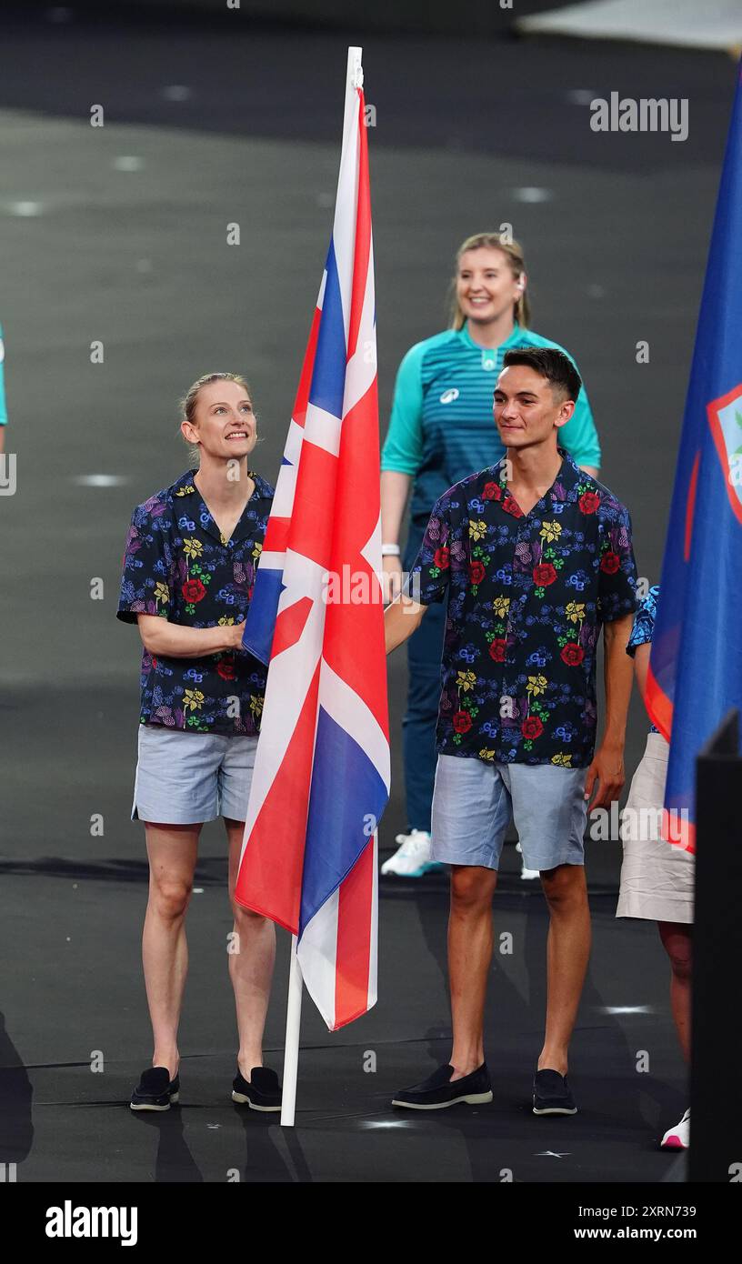 Great Britain’s Flagbearers Alex Yee (right) and Bryony Page during the ...