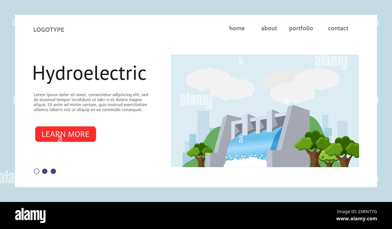 Power plant landing page. Hydroelectric station. Electricity generation ...