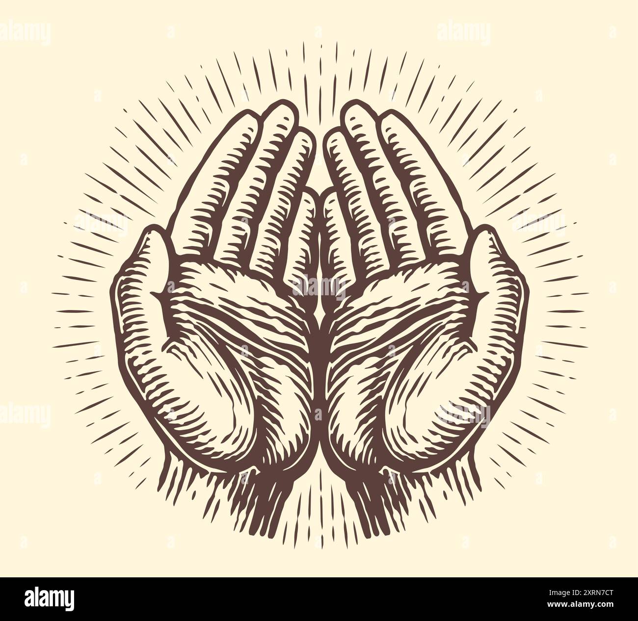Cupped hands with open palms. Hand drawn sketch vintage vector ...