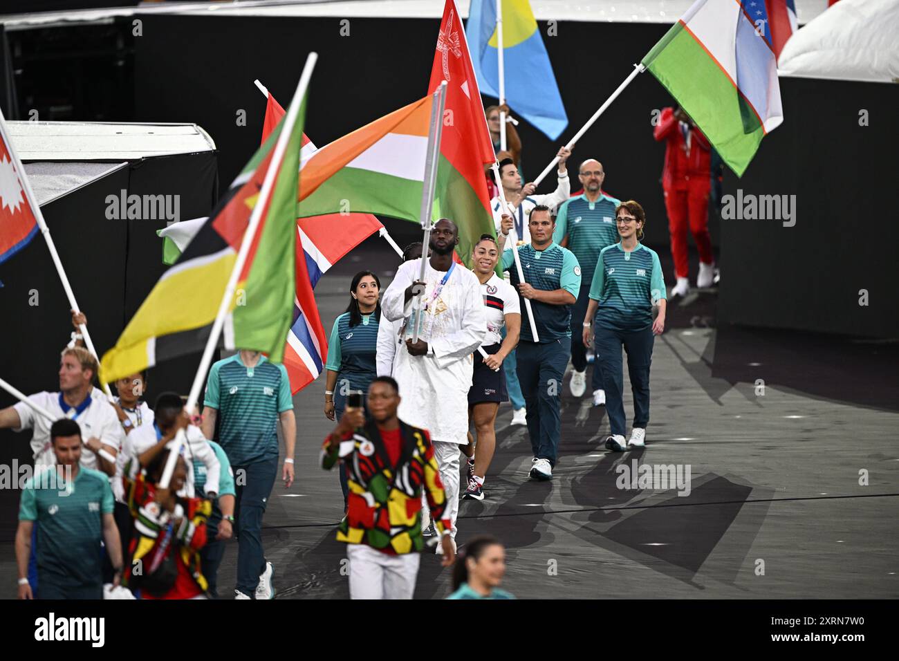 Paris, France. 11th Aug, 2024. Norwegian athlete holds the national ...
