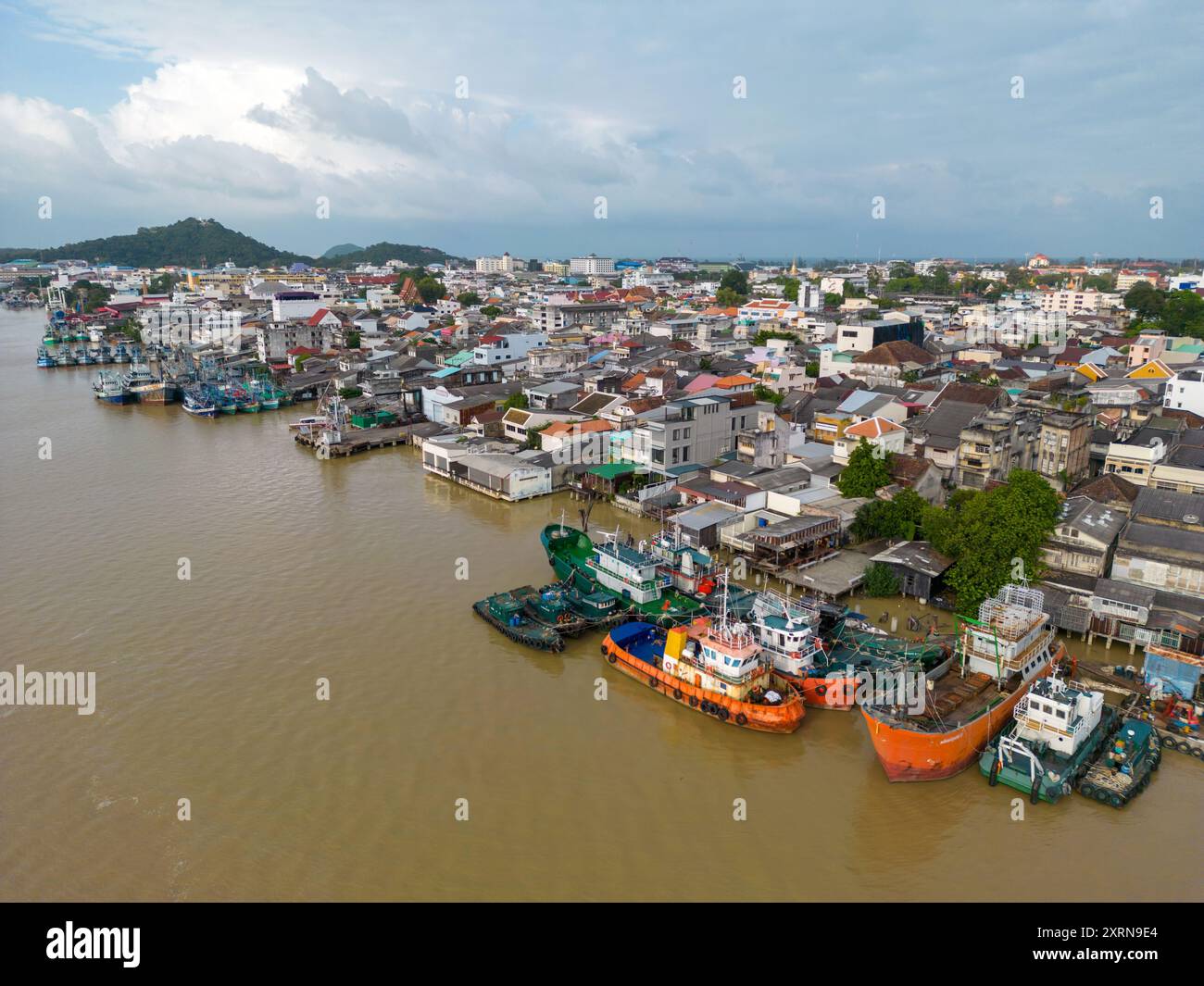 Songkhla, Thailand - December 28, 2023: An aerial drone view of the ...