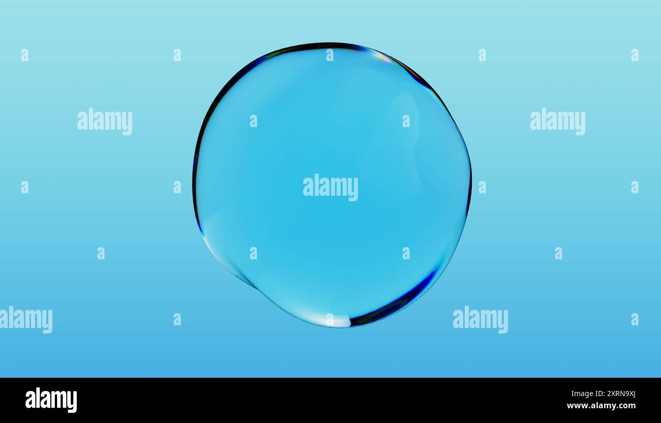 Abstract water bubble on blue background. Blue distorted droplet ...