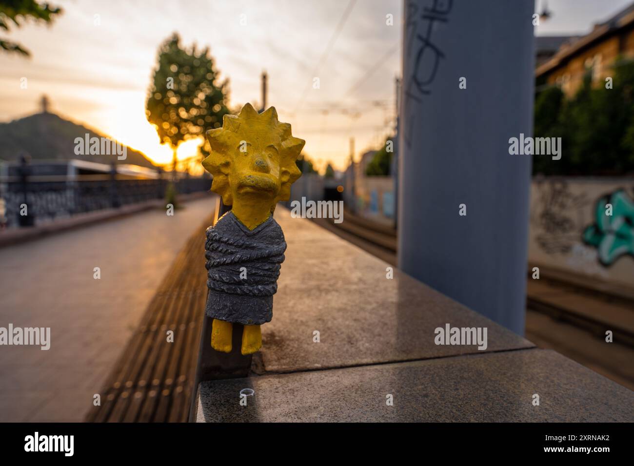 Budapest, Hungary: July 07, 2024: Kolodko, tied Lisa Simpson sculpture ...