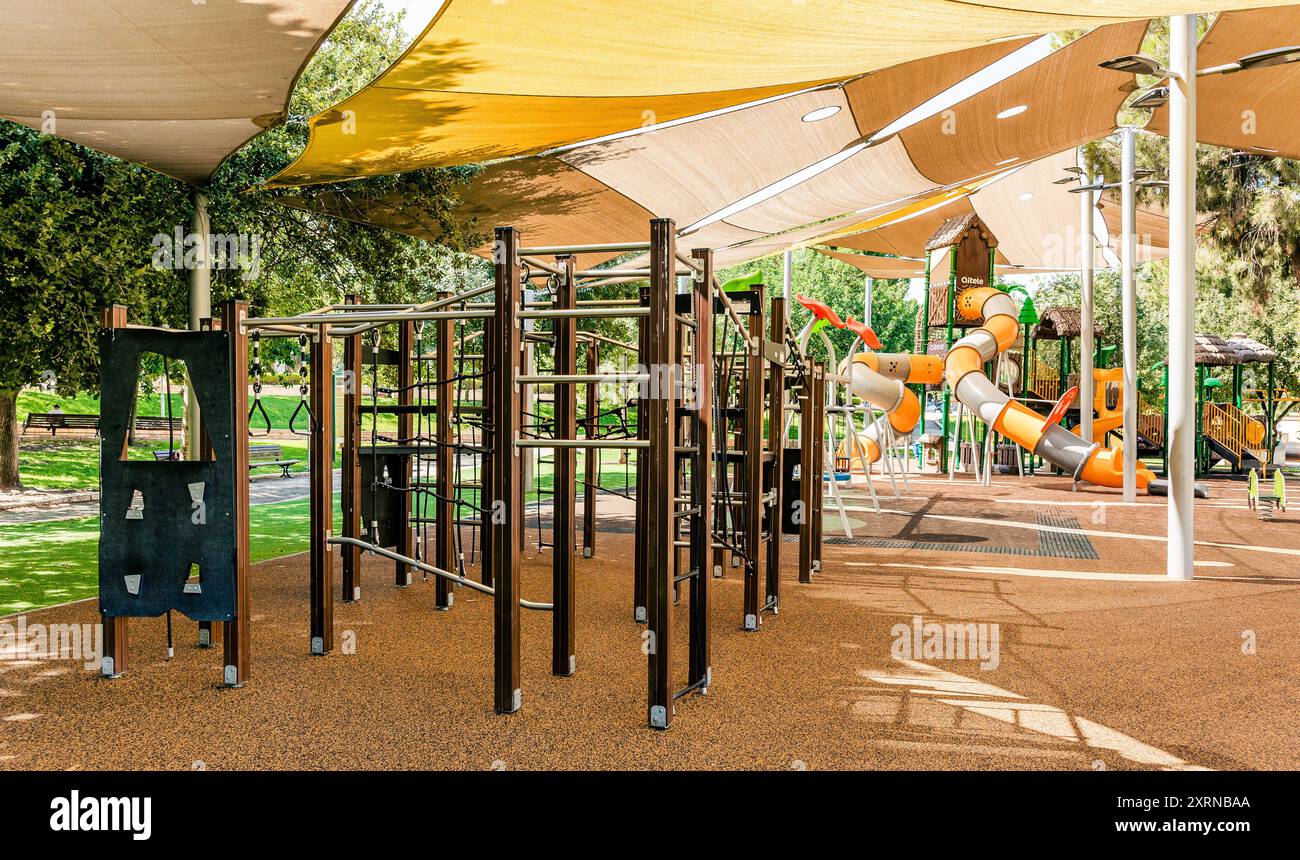 Modern new playground with canopy in Modiin. Sports playground with ...