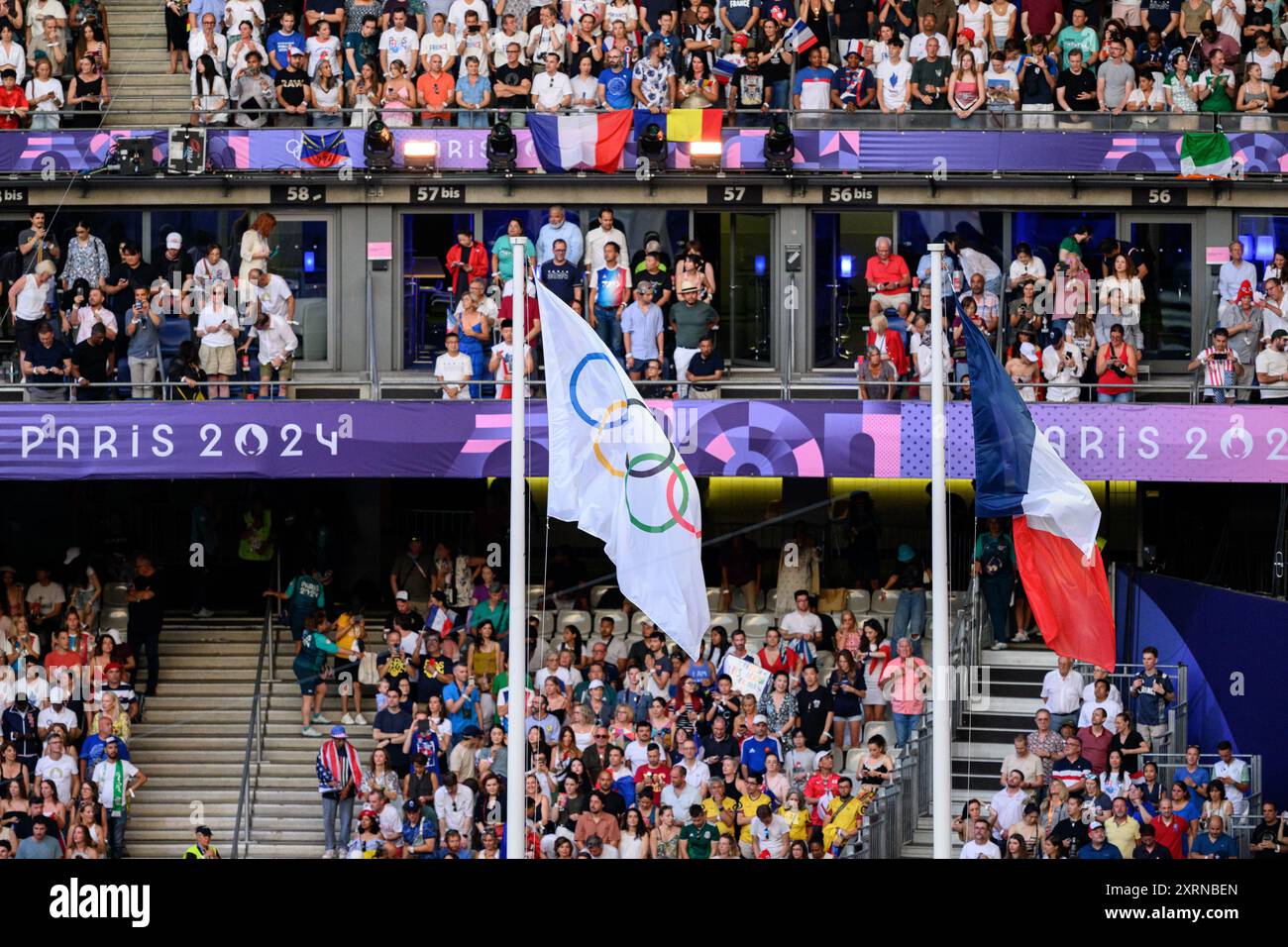 240811 Olympic and French flags during the Closing Ceremony of the ...