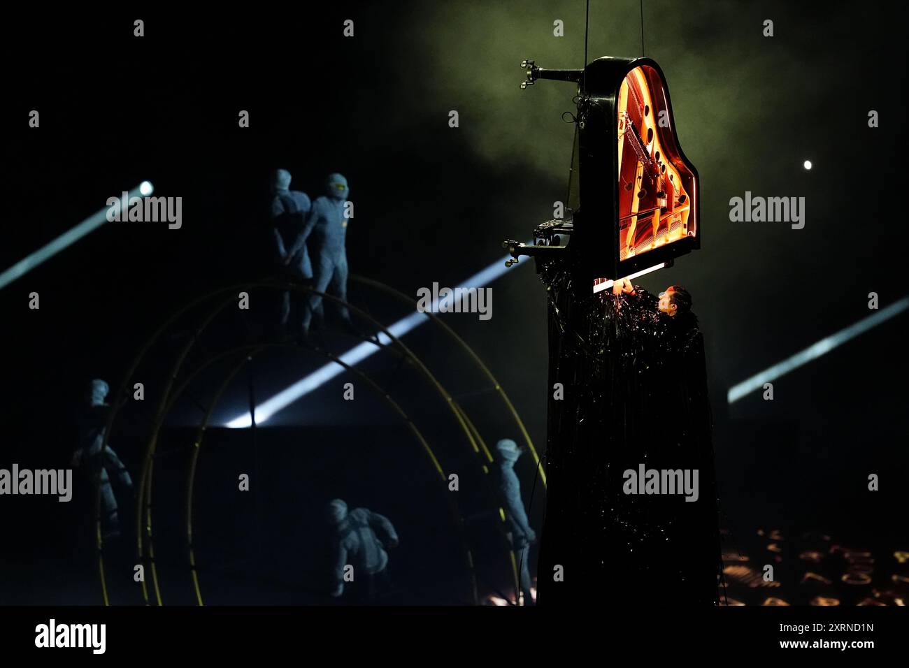 Pianist Alain Roche performs during the closing ceremony of the 2024 ...