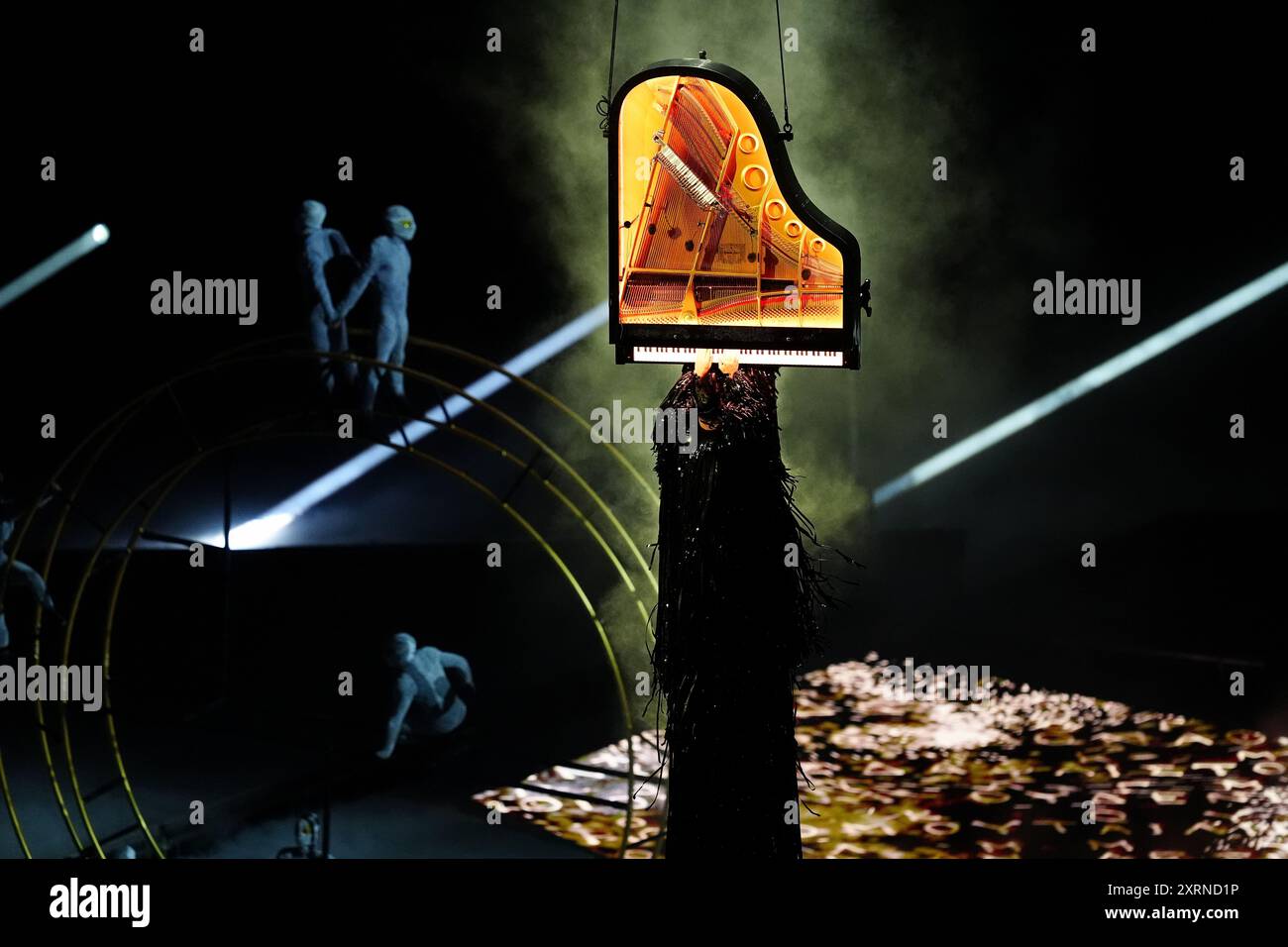 Pianist Alain Roche performs during the closing ceremony of the 2024 ...