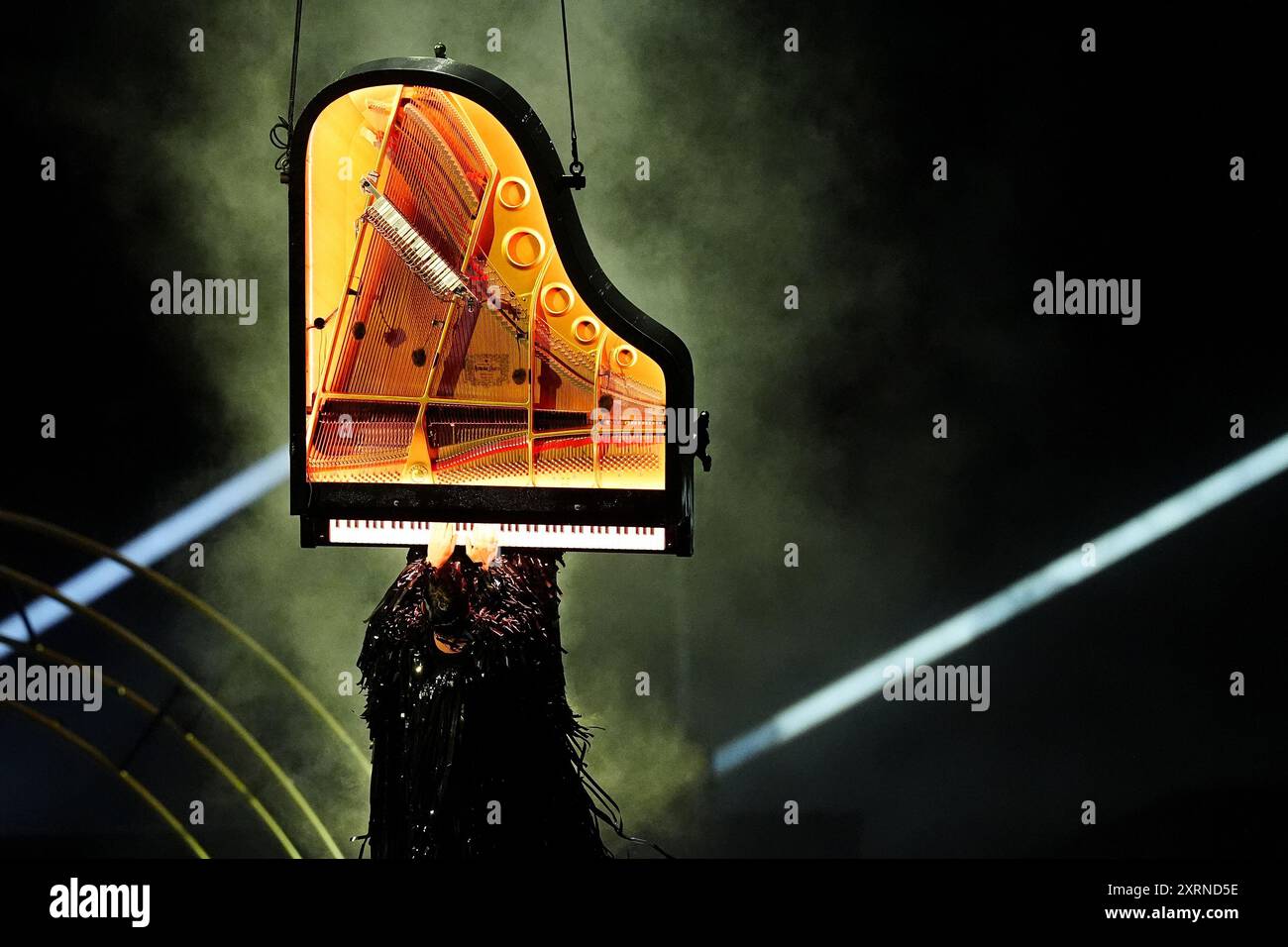 Pianist Alain Roche performs during the closing ceremony of the 2024 ...