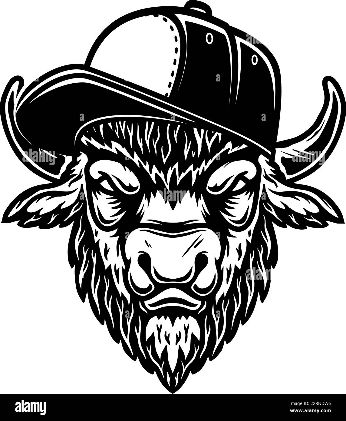 Cartoon illustration buffalo in Black and White Stock Photos & Images ...